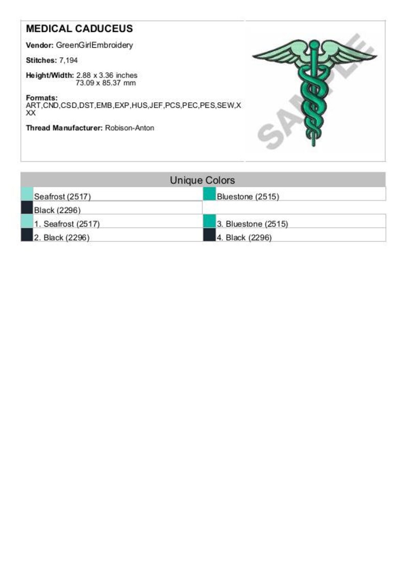 Medical Caduceus - Machine Embroidery Design - Etsy