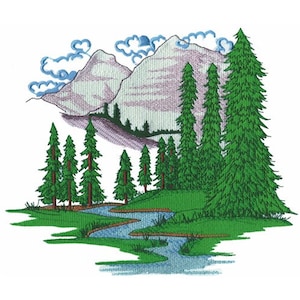 Mountain With A River - Machine Embroidery Design - Etsy