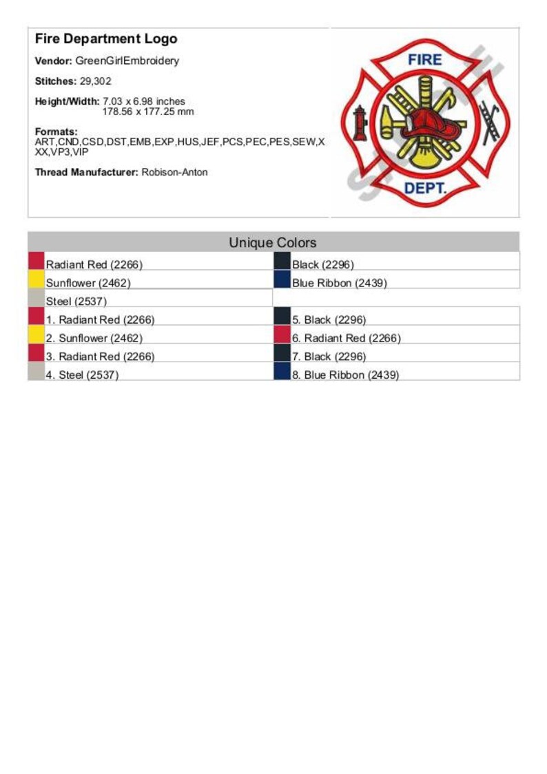 Fire Department Logo - Large Machine Embroidery Design - Etsy