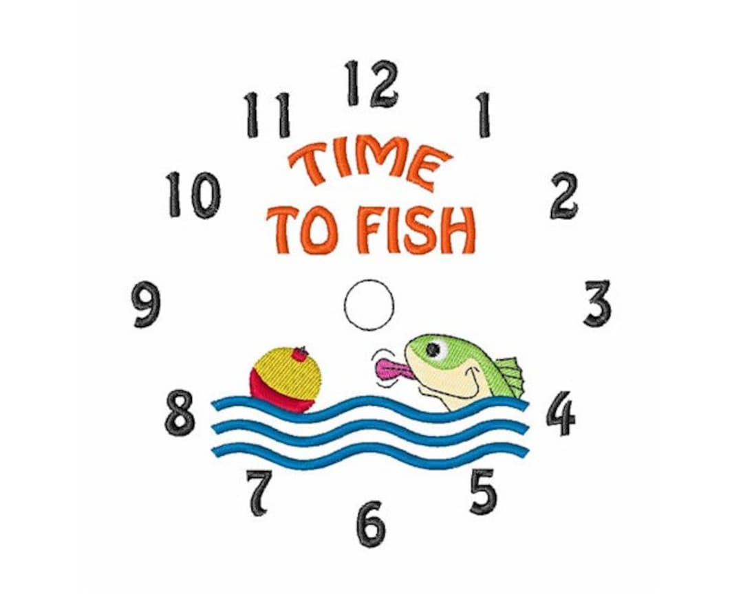 Time to Fish Clock Machine Embroidery Design - Etsy
