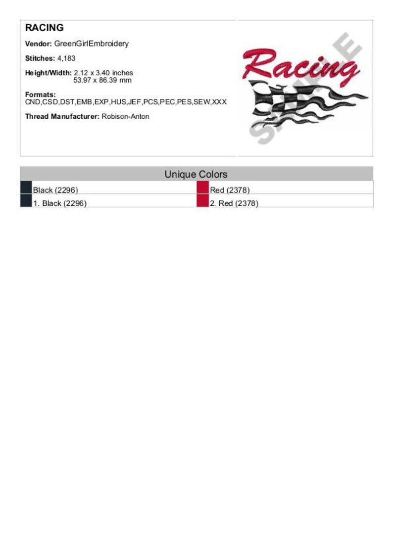 Racing Machine Embroidery Design - Etsy