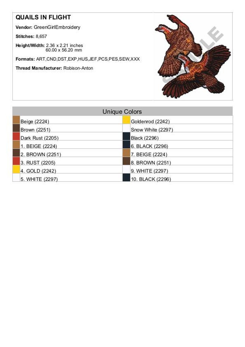 Quails in Flight - Machine Embroidery Design - Etsy