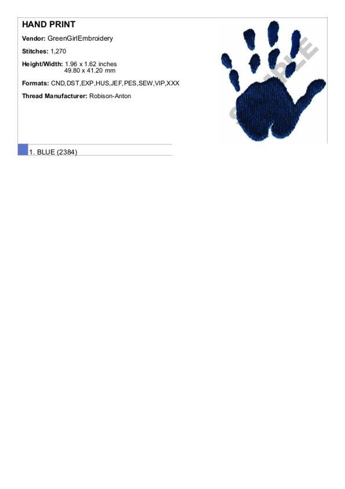 Hand Print Machine Embroidery Design - Etsy