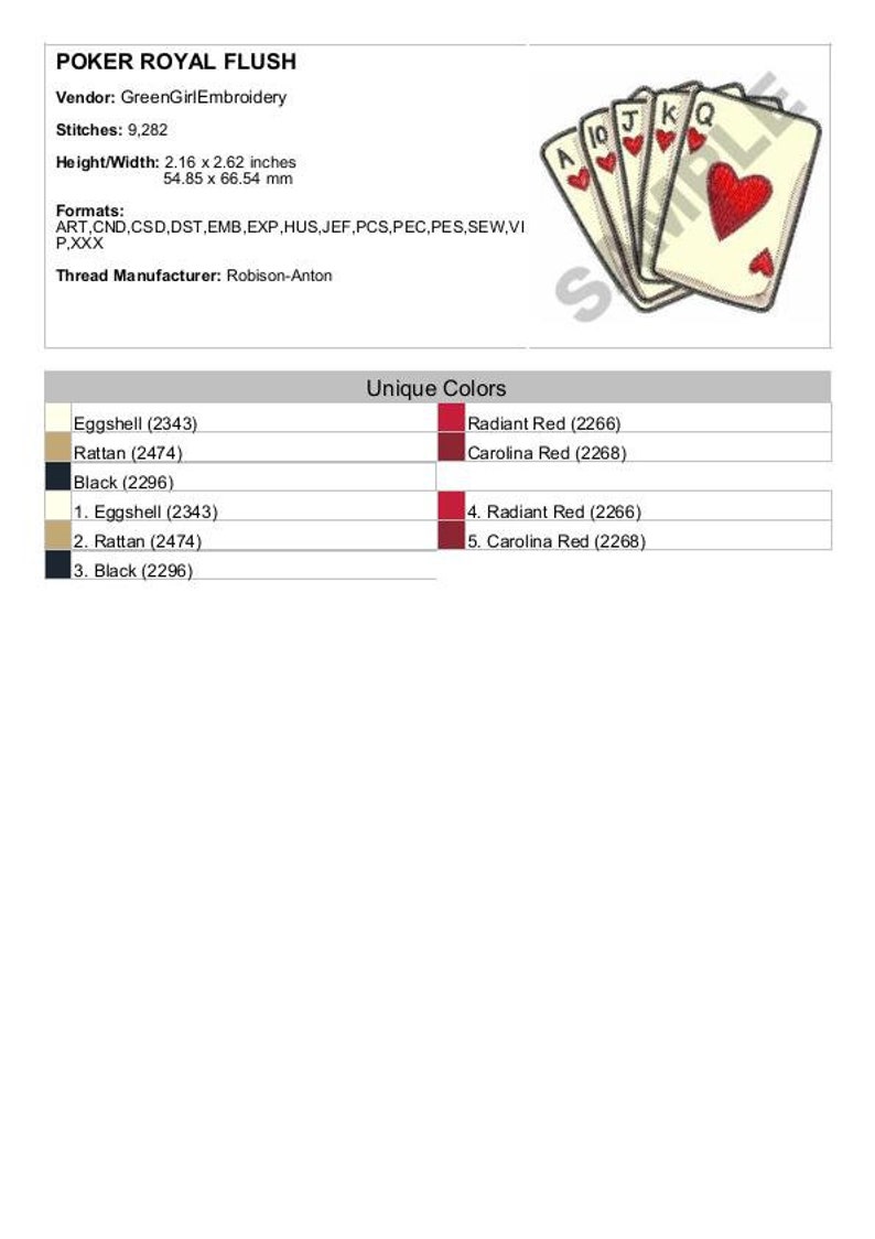 Poker Royal Flush Machine Embroidery Design - Etsy