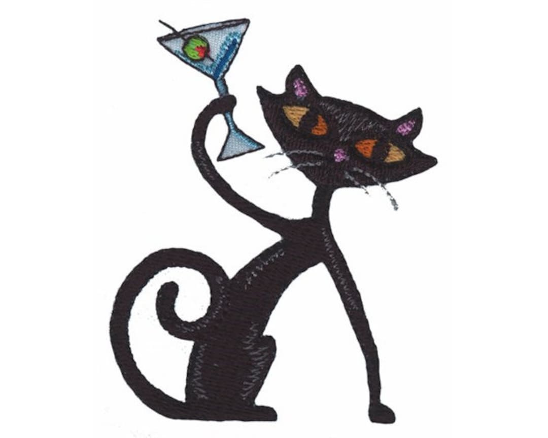 Cat With A Martini Glass - Machine Embroidery Design - Etsy
