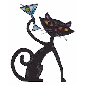 Cat With A Martini Glass - Machine Embroidery Design - Etsy