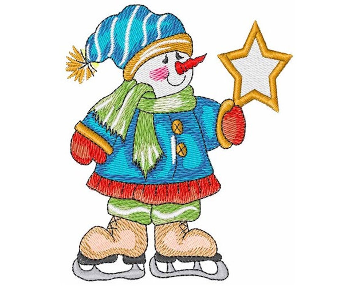 Snowman Holding Star Machine Embroidery Design - Etsy