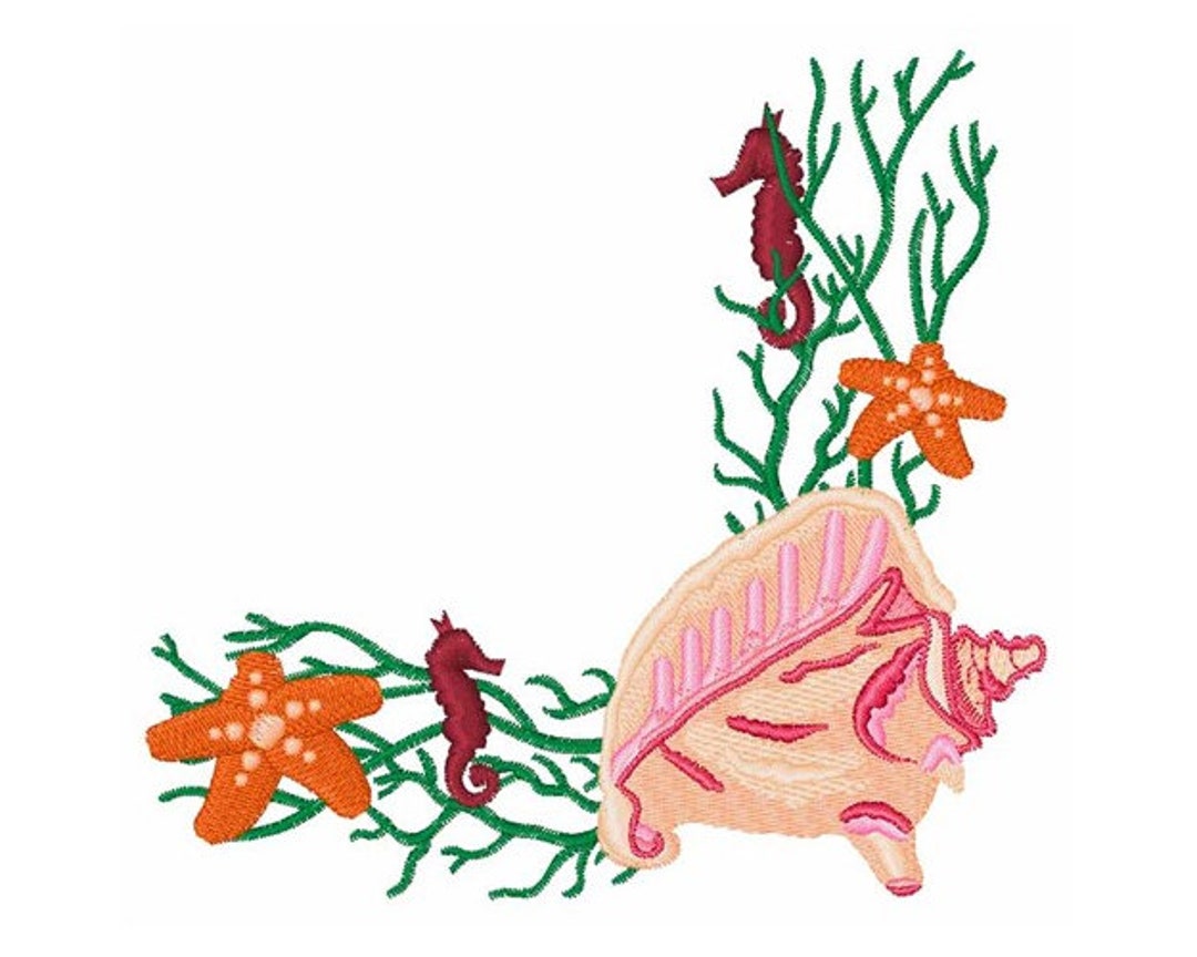 Sea Life Corner Border - Machine Embroidery Design - Etsy