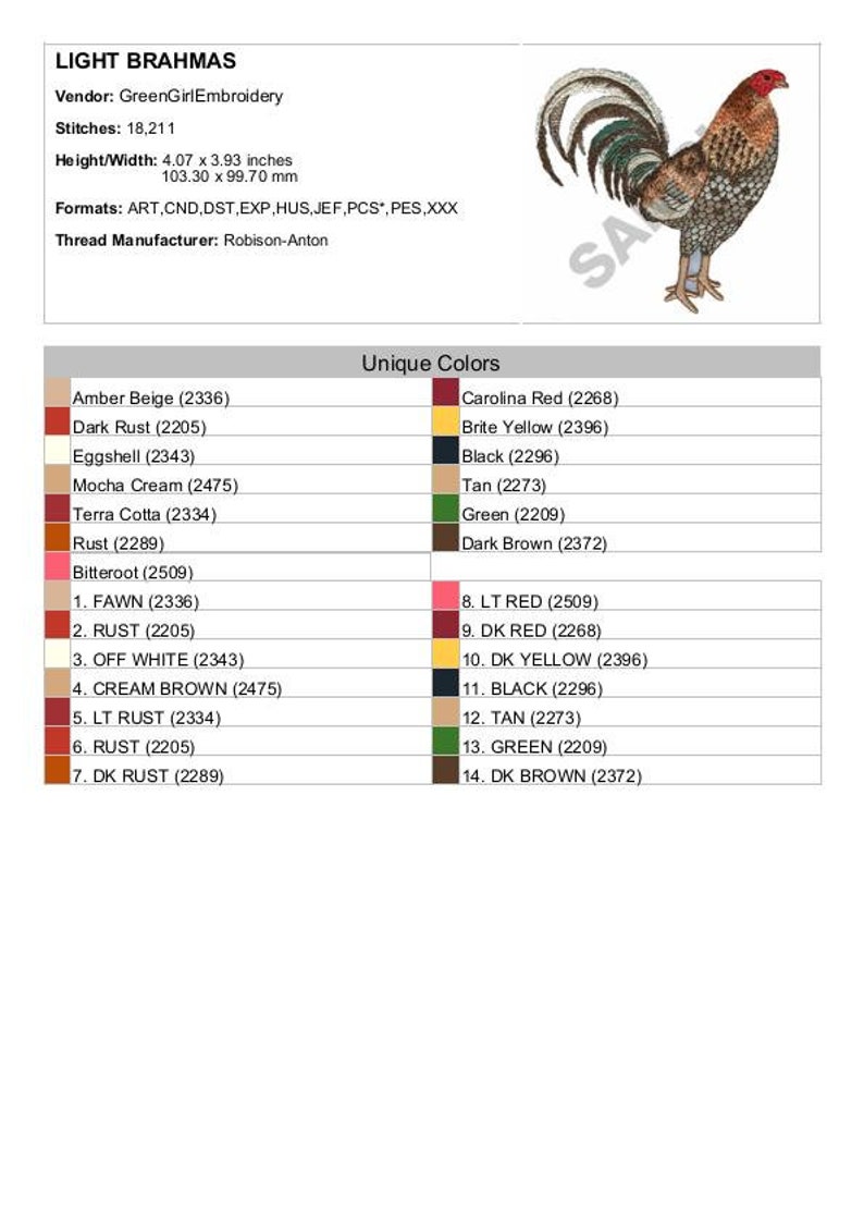 Light Brahmas - Machine Embroidery Design - Etsy