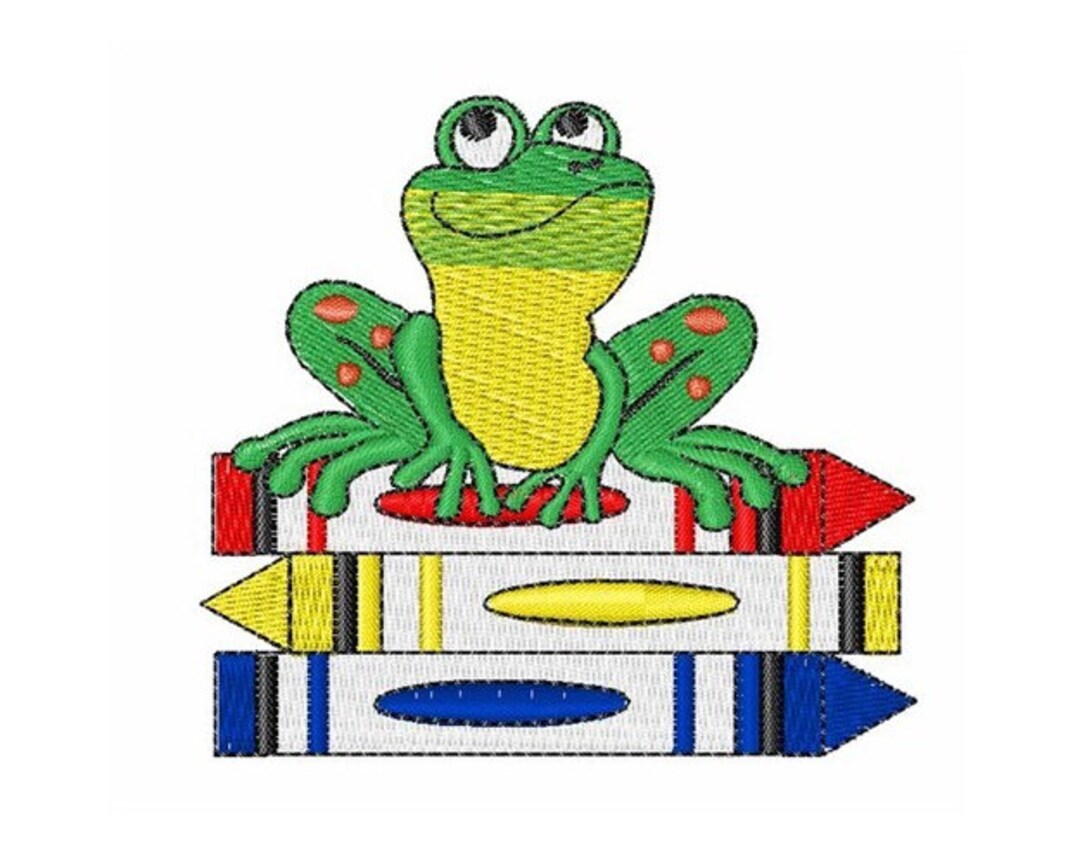 Frog on Crayons Machine Embroidery Design - Etsy