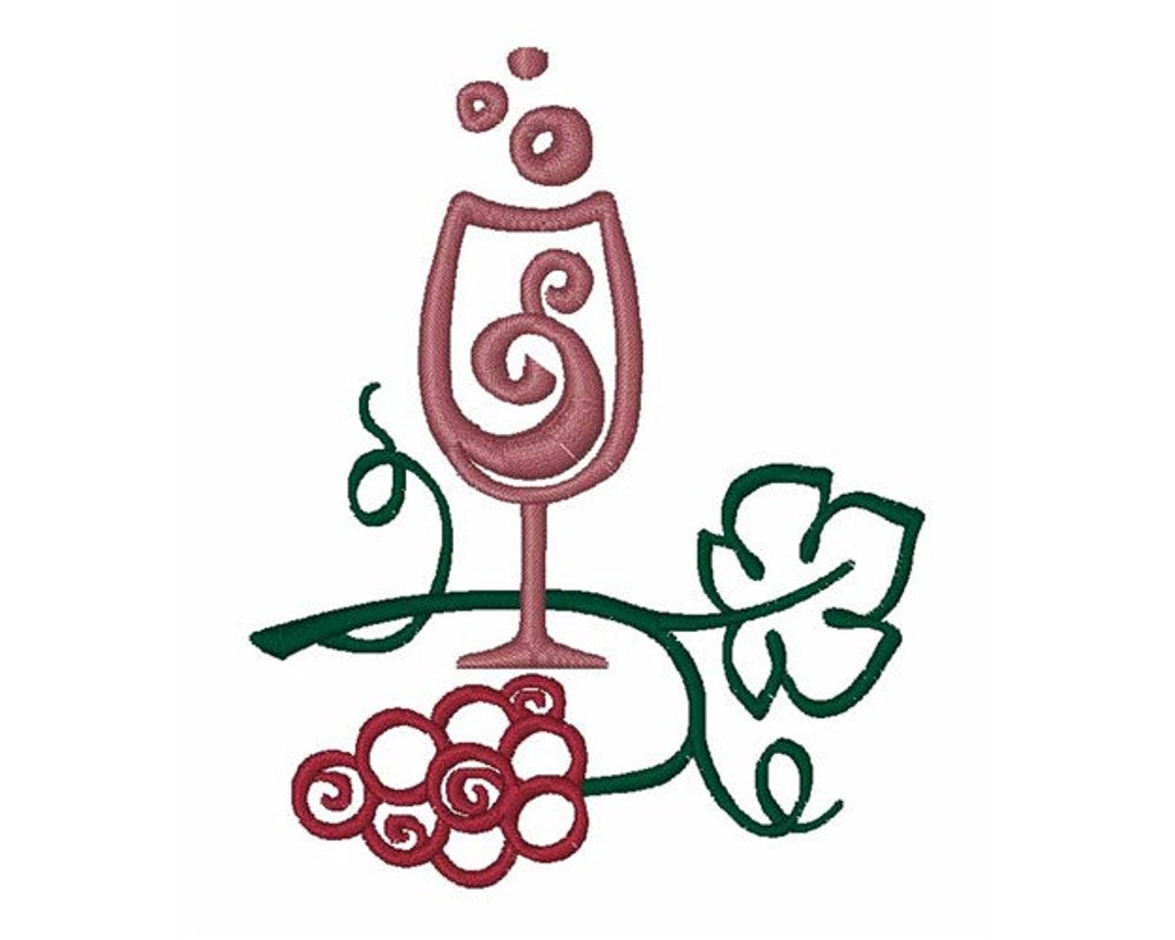 Wine Glass and Grapes - Machine Embroidery Design - Etsy