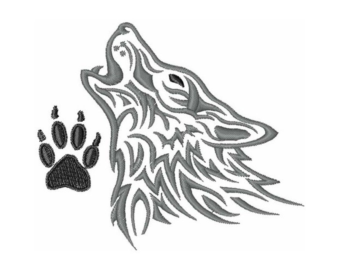 Wolf and Paw Print Machine Embroidery Design - Etsy