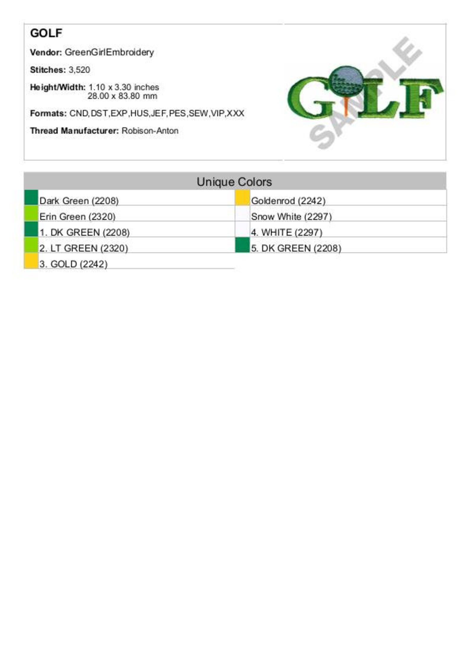 Golf Machine Embroidery Design - Etsy