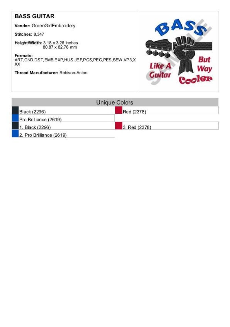 Bass Guitar - Machine Embroidery Design - Etsy