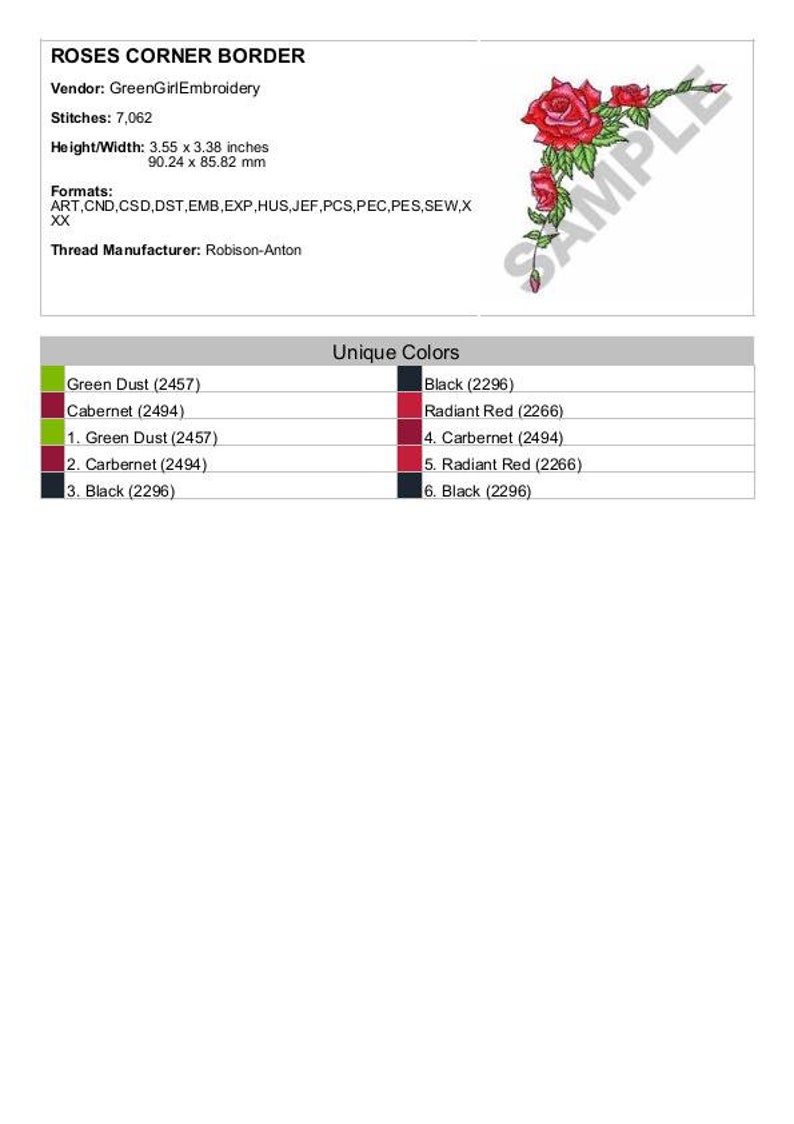 Roses Corner Border Machine Embroidery Design - Etsy