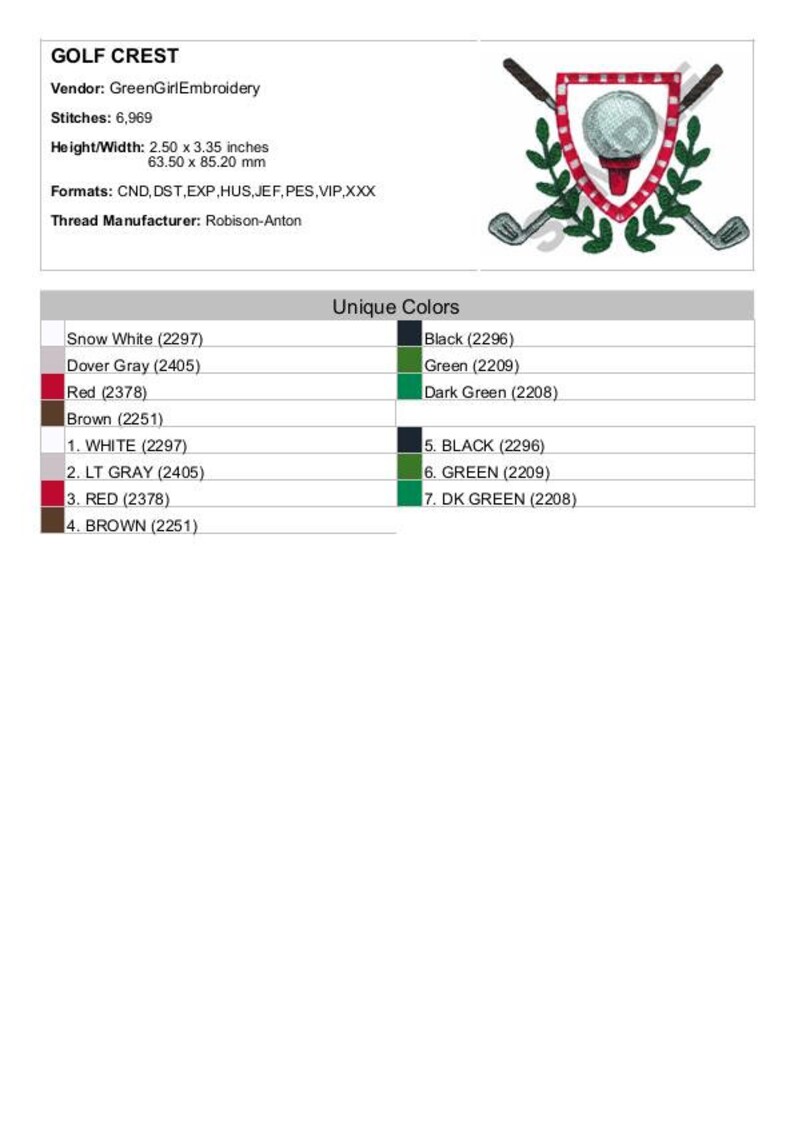 Golf Crest Machine Embroidery Design - Etsy