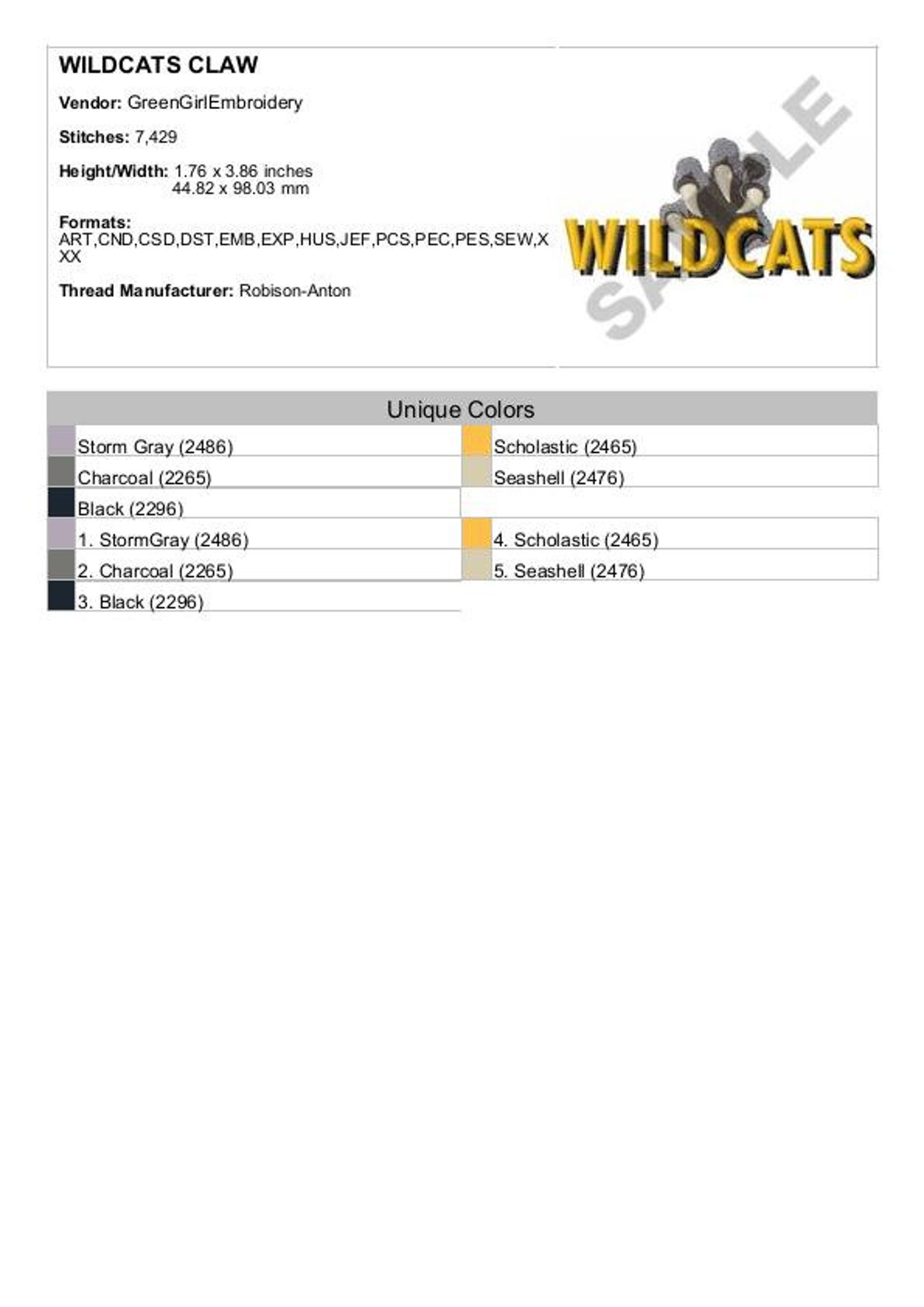 Wildcats Claw Machine Embroidery Design - Etsy