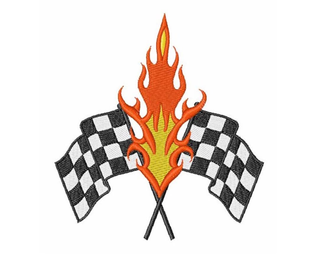 Flaming Racing Flags - Machine Embroidery Design - Etsy