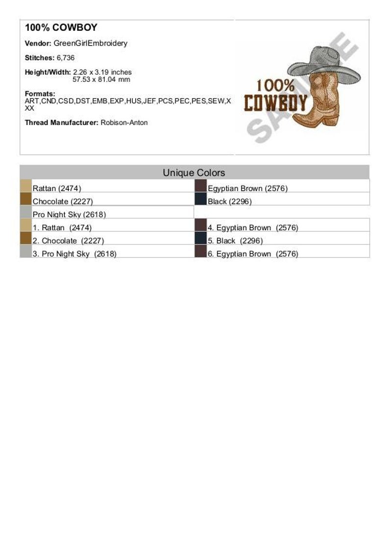 100% Cowboy Machine Embroidery Design - Etsy