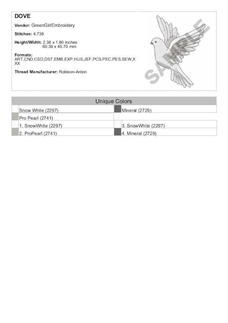 Dove Machine Embroidery Design - Etsy