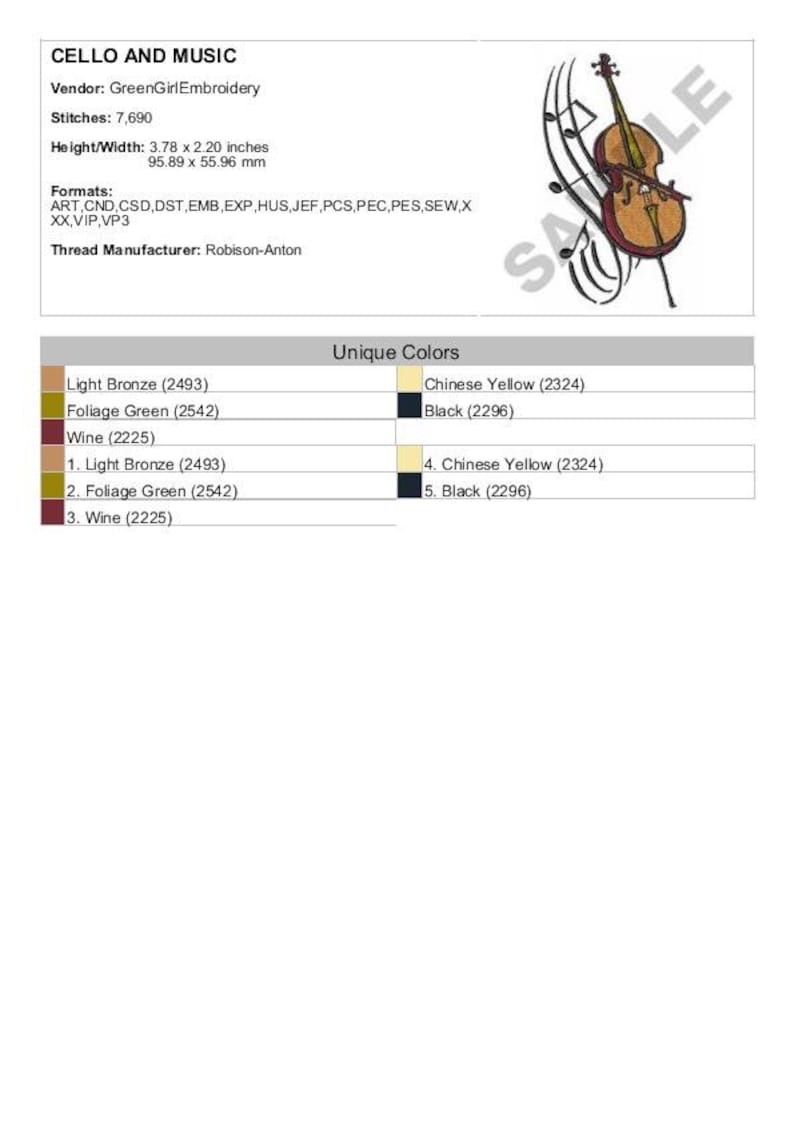 Cello and Music - Machine Embroidery Design - Etsy