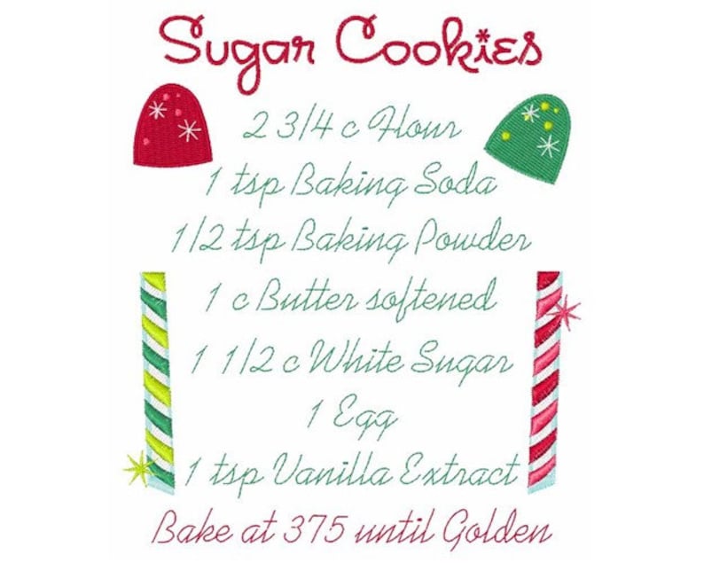 Sugar Cookie Recipe - Machine Embroidery Design - Etsy