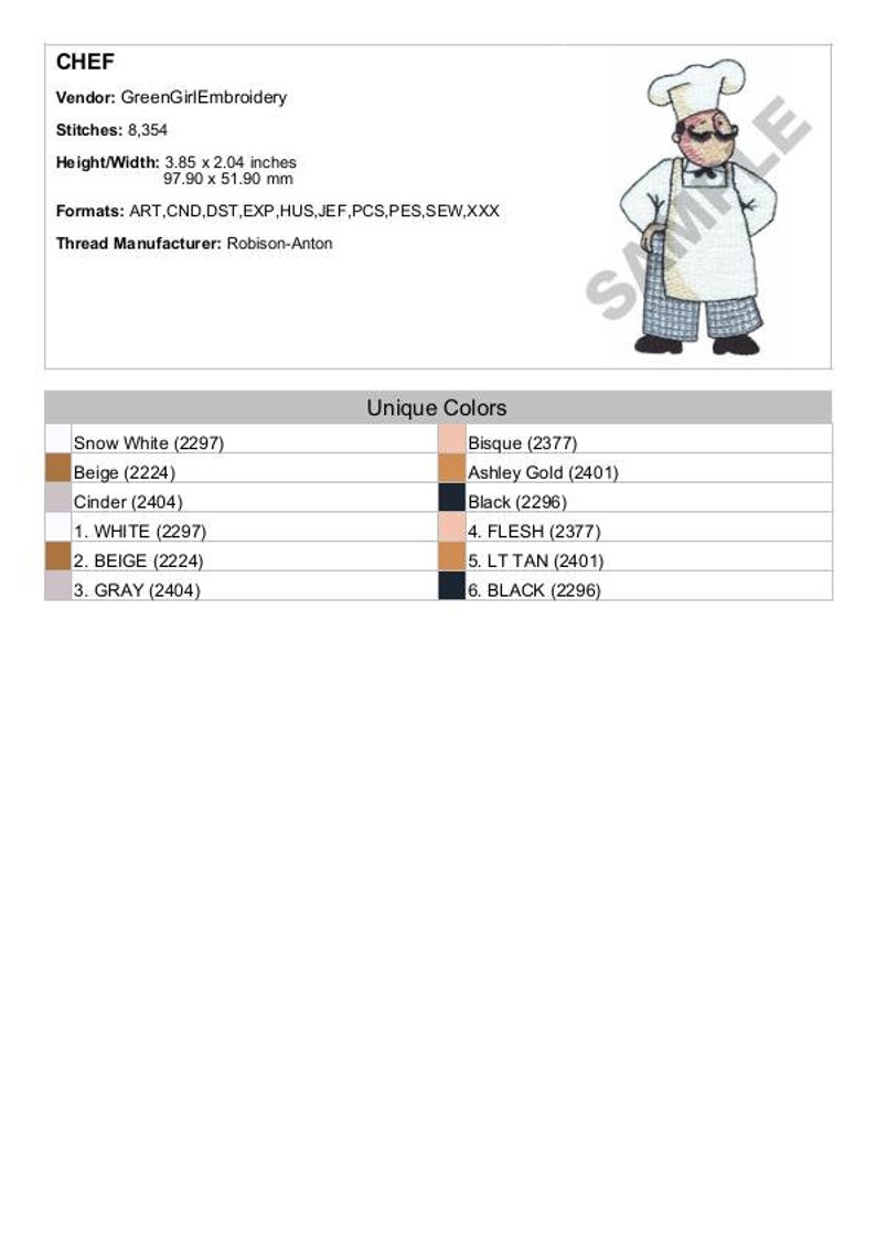 Chef Machine Embroidery Design - Etsy