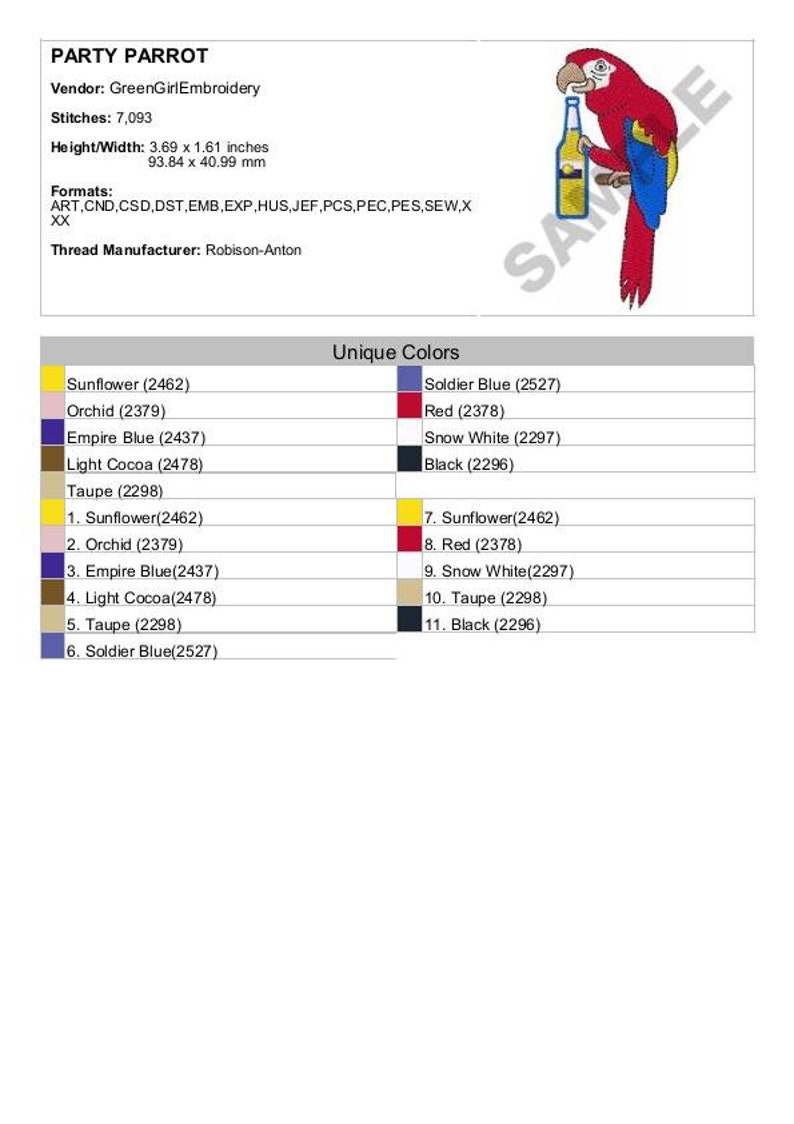 Party Parrot Machine Embroidery Design - Etsy