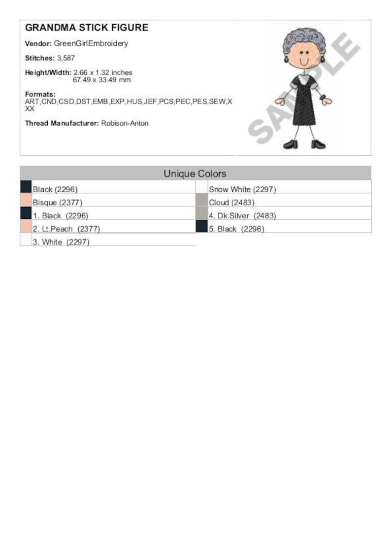 Grandma Stick Figure Machine Embroidery Design - Etsy