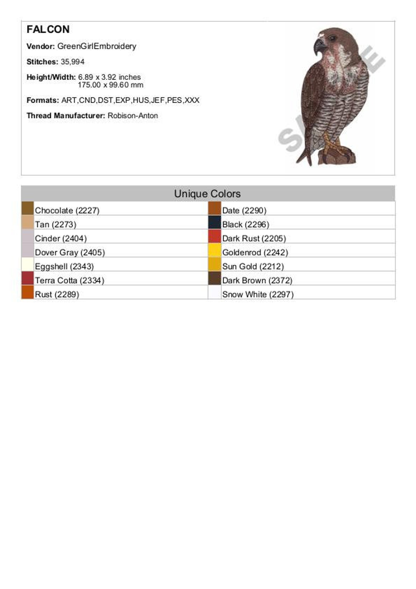 Falcon Machine Embroidery Design - Etsy