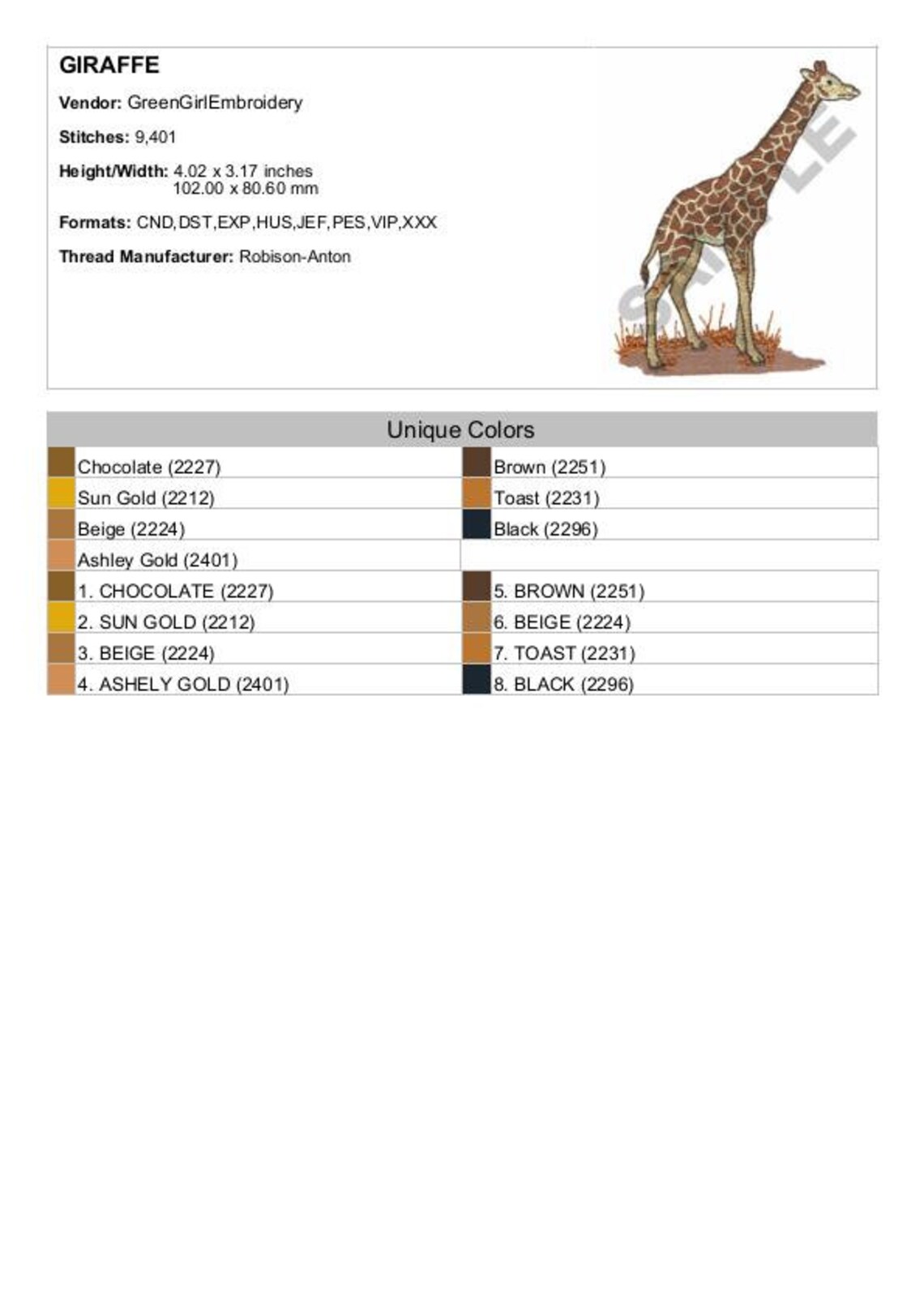 Giraffe Machine Embroidery Design - Etsy