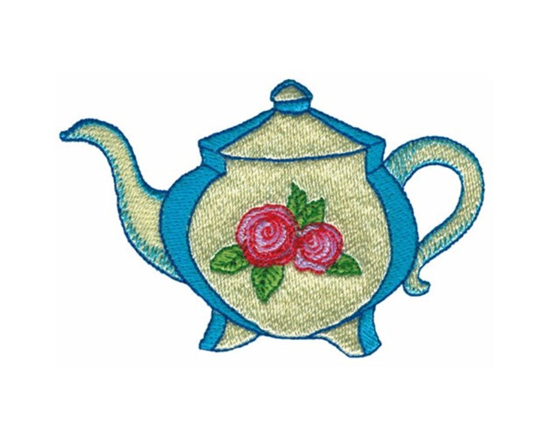 Floral Teapot Machine Embroidery Design - Etsy
