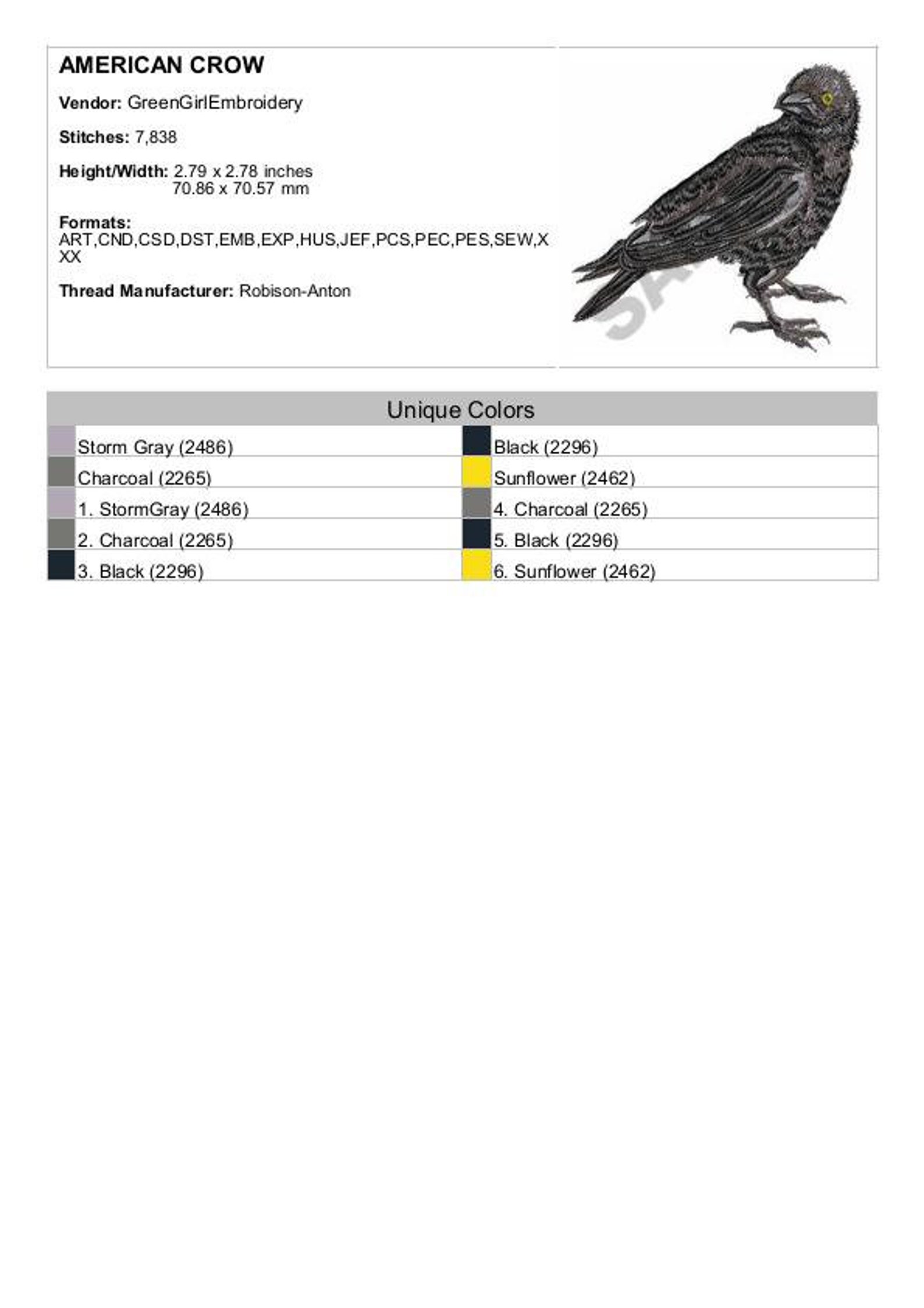 American Crow - Machine Embroidery Design - Etsy