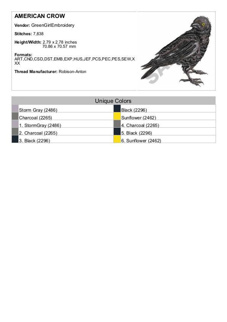 American Crow - Machine Embroidery Design - Etsy