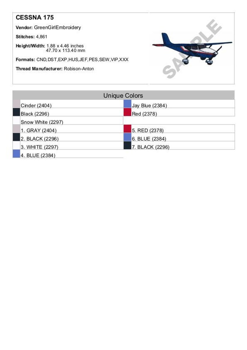 Cessna 175 - Machine Embroidery Design - Etsy