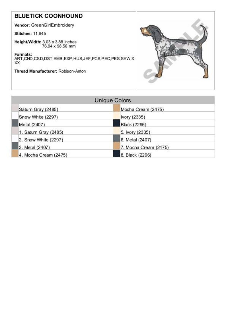 Bluetick Coonhound - Machine Embroidery Design - Etsy