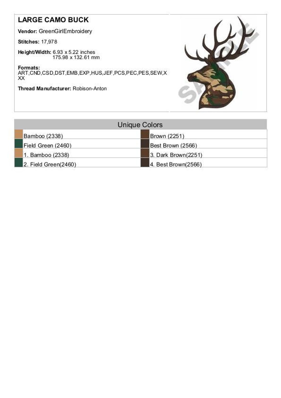 Large Camo Buck Machine Embroidery Design - Etsy