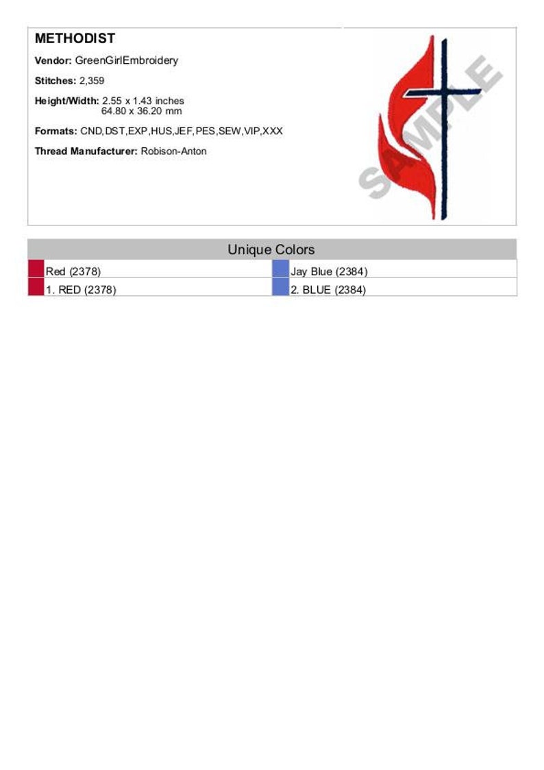 Methodist Machine Embroidery Design - Etsy