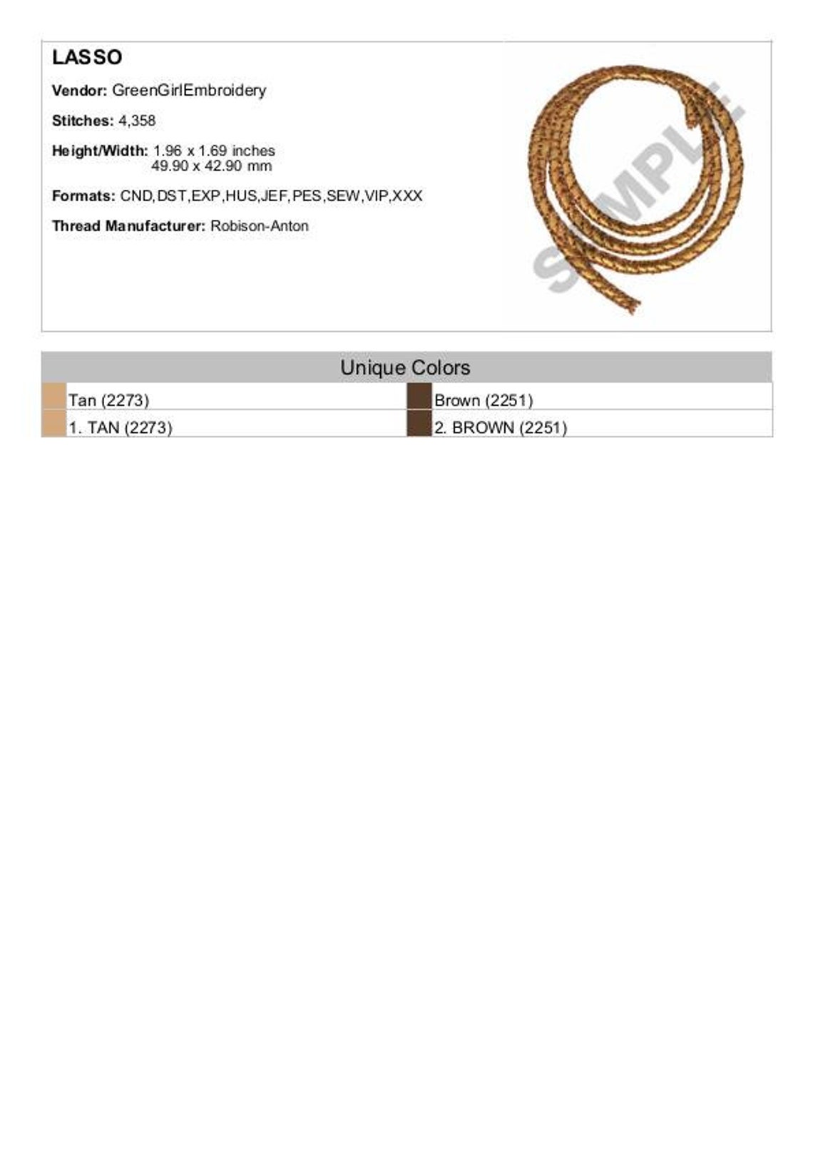 Lasso Machine Embroidery Design - Etsy