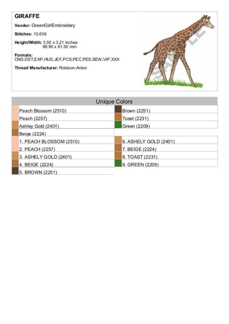 Giraffe Machine Embroidery Design - Etsy