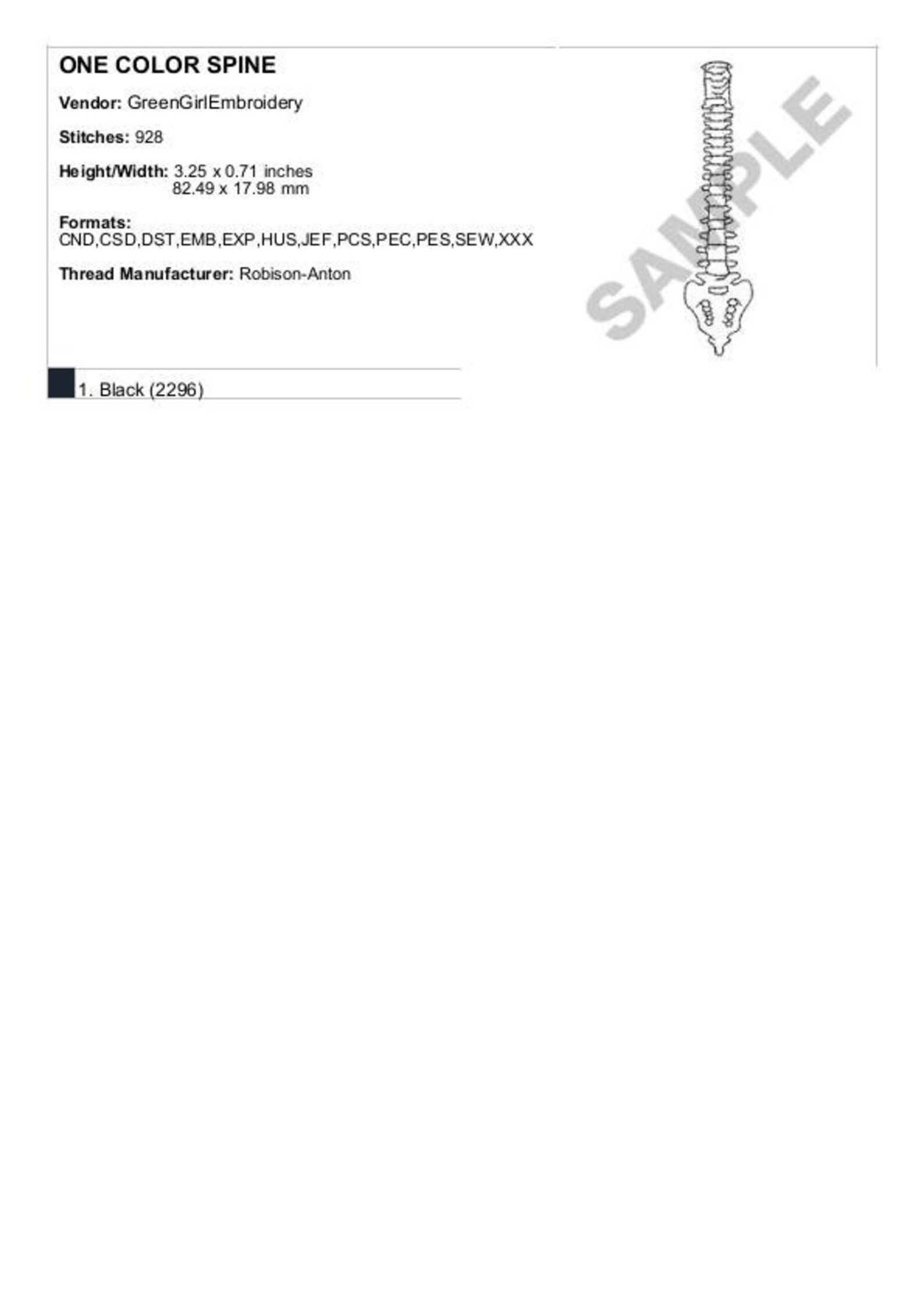 One Color Spine Machine Embroidery Design - Etsy