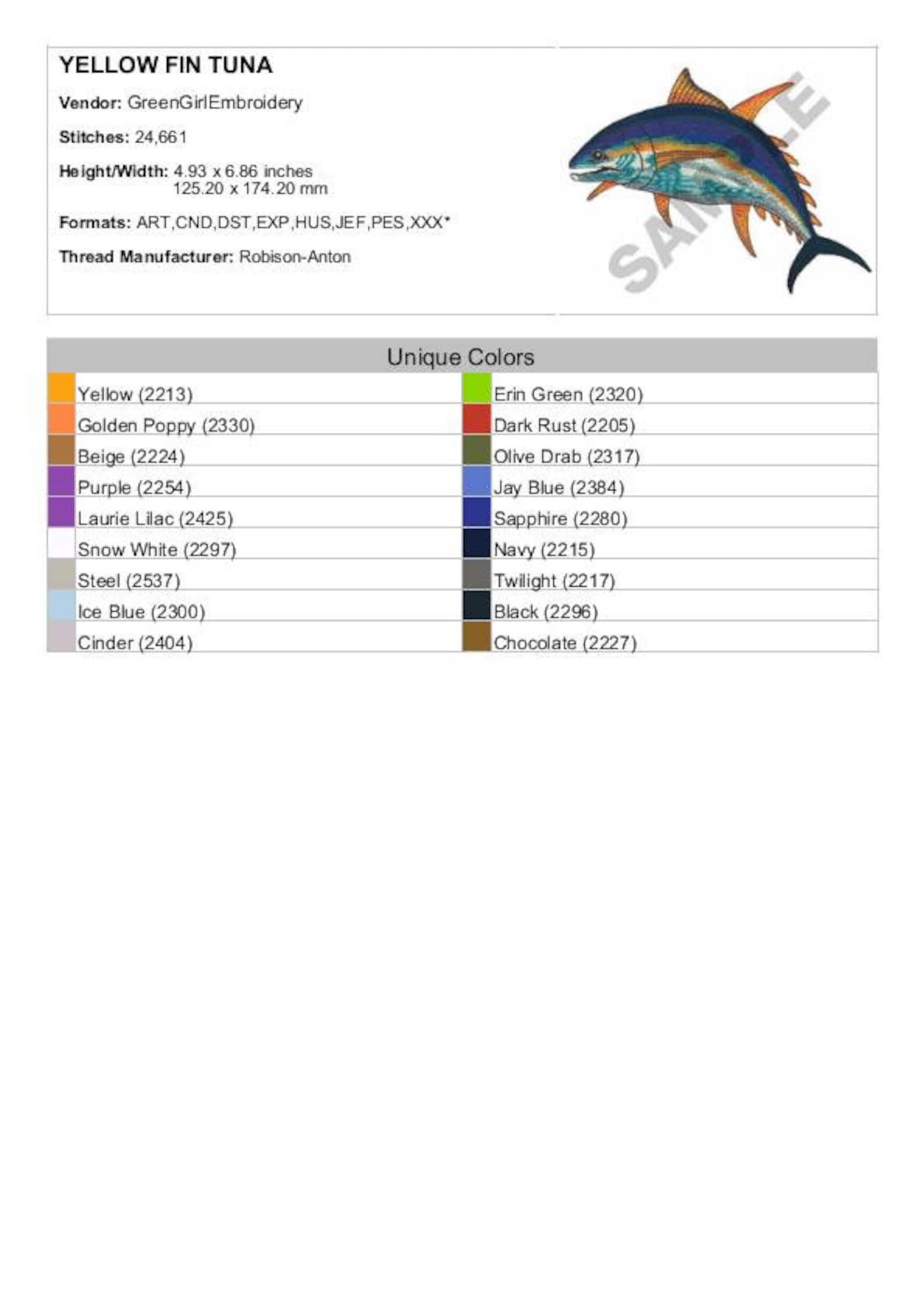 Yellow Fin Tuna Machine Embroidery Design - Etsy