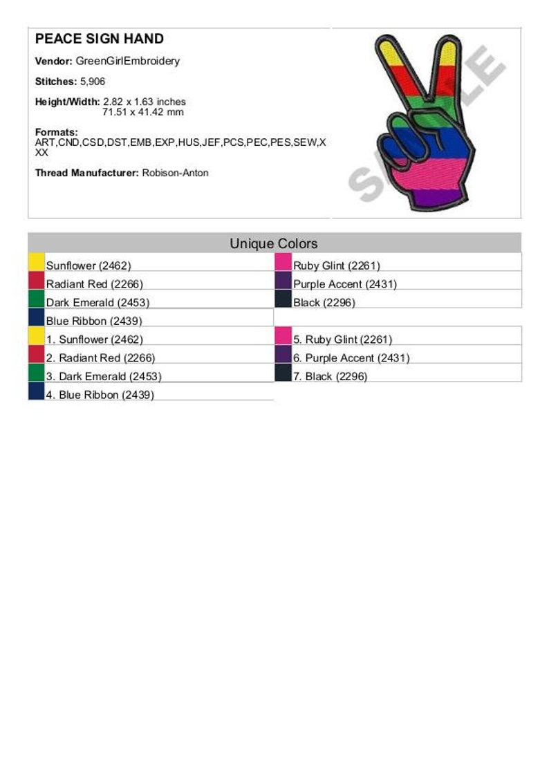 Peace Sign Hand Machine Embroidery Design - Etsy