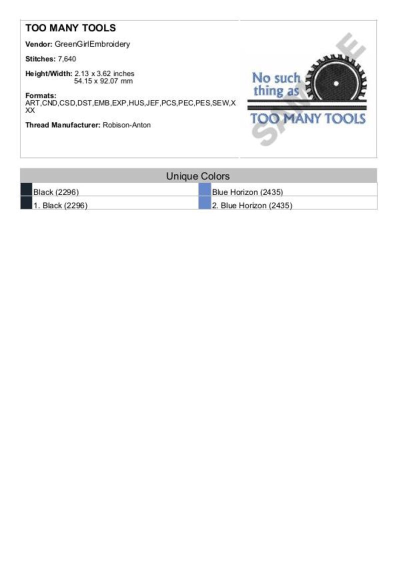 Too Many Tools - Machine Embroidery Design - Etsy