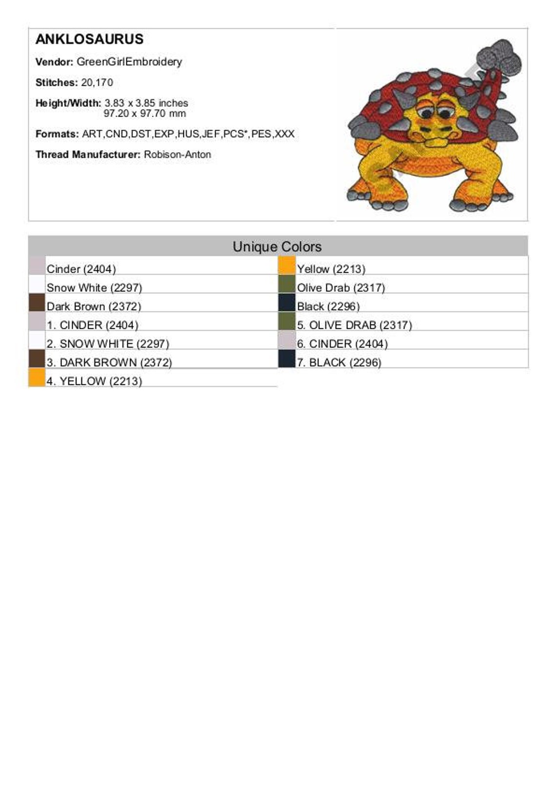 Anklosaurus Machine Embroidery Design - Etsy