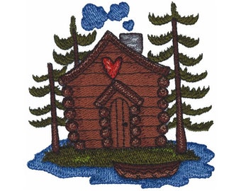 Log Cabin Machine Embroidery Design, Rustic Cabin Embroidery Pattern ...