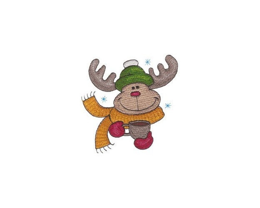 Moose With Coffee - Machine Embroidery Design - Etsy