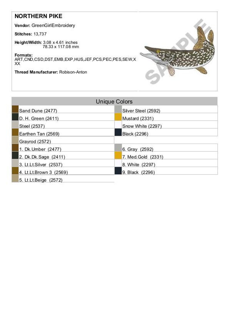 Northern Pike - Machine Embroidery Design - Etsy