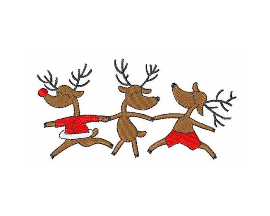 Three Dancing Reindeers Machine Embroidery Design - Etsy