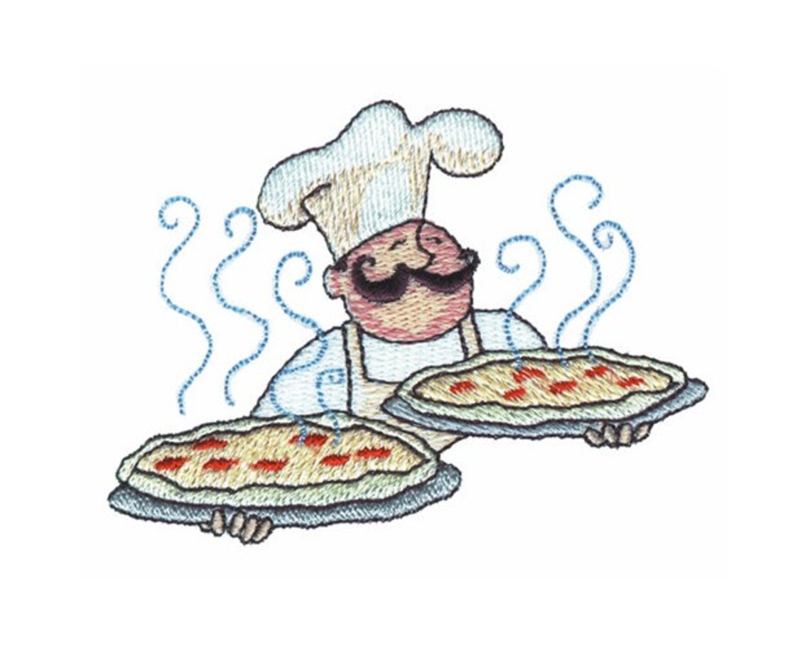 Chef With Two Pizzas Machine Embroidery Design - Etsy